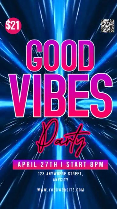 Purple Neon Good Vibes Party Reel Instagram Template | PosterMyWall
