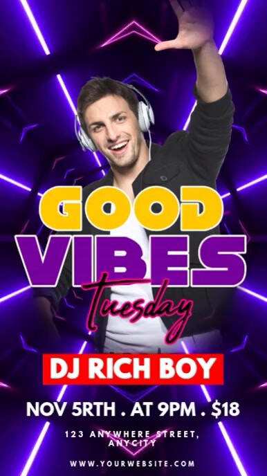 Plantilla de Purple Neon Good Vibes Tuesday Reel Instagram | PosterMyWall