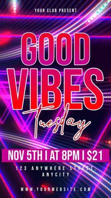 Purple Neon Good Vibes Tuesday Reel Instagram Template | PosterMyWall