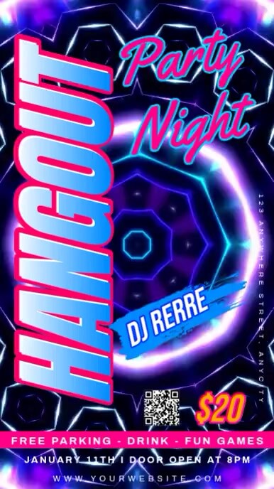 Purple Neon Hangout Party Reel Instagram Template | PosterMyWall
