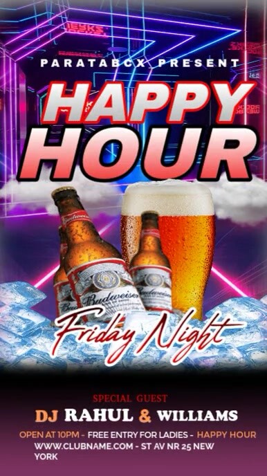 Purple Neon Happy Hour Friday Night Instagram Story Template | PosterMyWall