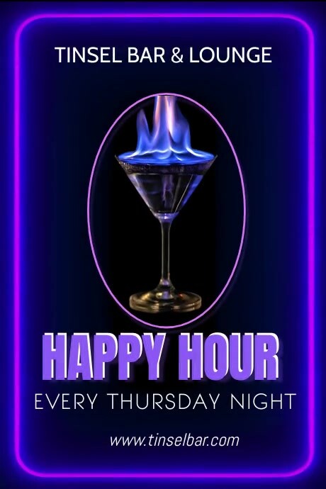 Purple Neon Happy Hour Poster Template | PosterMyWall