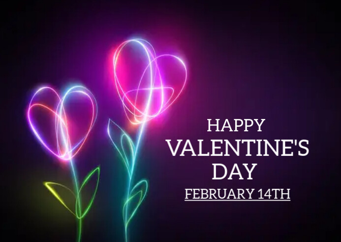 Purple Neon Happy Valentine's Day 2025 Postcard Template | PosterMyWall
