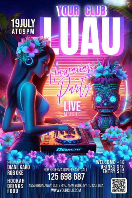 Purple Neon Hawaiian Luau Party Banner 4' × 6' Template | PosterMyWall