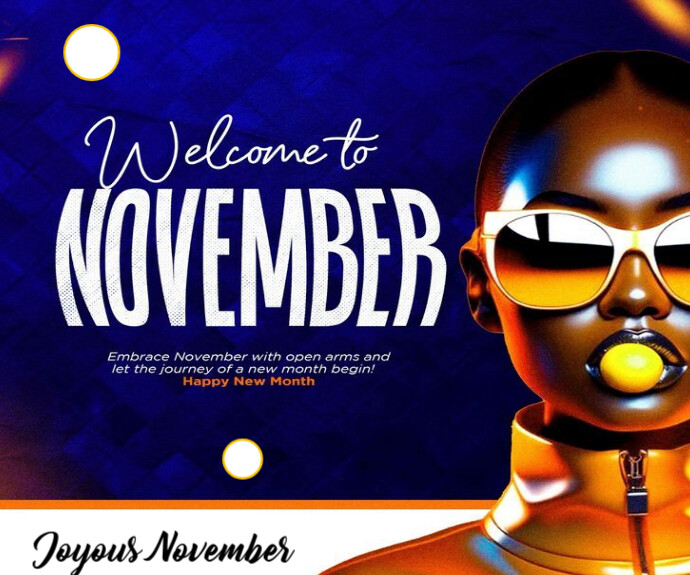 Purple Neon Hello November Medium Rectangle Template | PosterMyWall