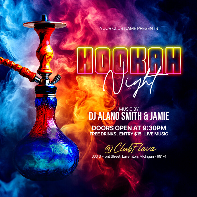 Copy of Purple Neon Hookah Instagram Post | PosterMyWall