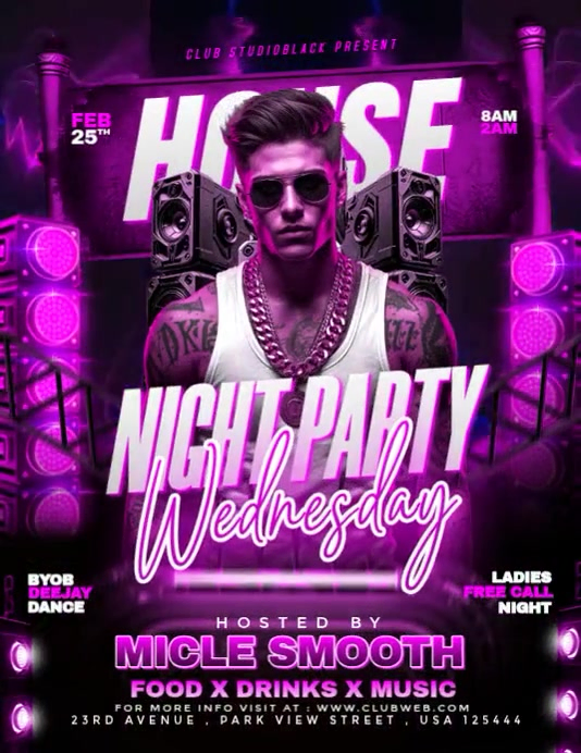 Plantilla de Purple Neon House Night Club Party Flyer (us Letter ...