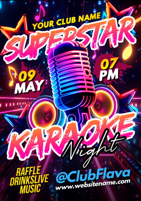Purple Neon Karaoke A5 Template | PosterMyWall