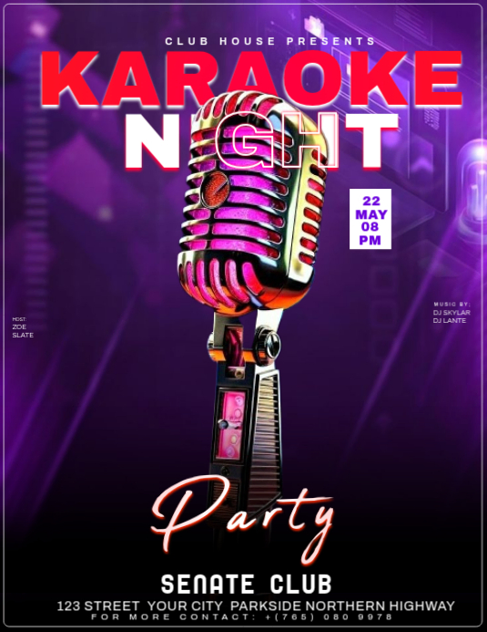 Plantilla de Purple Neon Karaoke Night Flyer | PosterMyWall