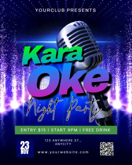 Purple Neon Karaoke Night Party Instagram Portrait Template | PosterMyWall