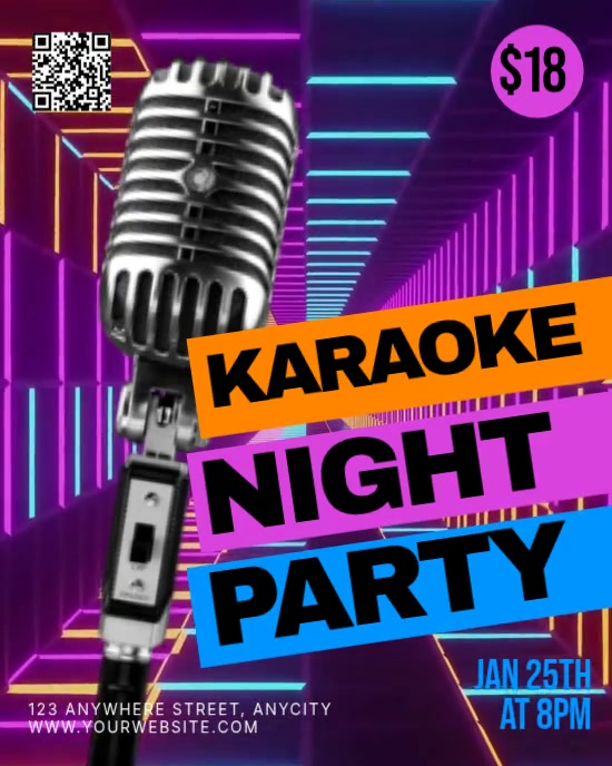 Purple Neon Karaoke Night Party Instagram Portrait Template | PosterMyWall