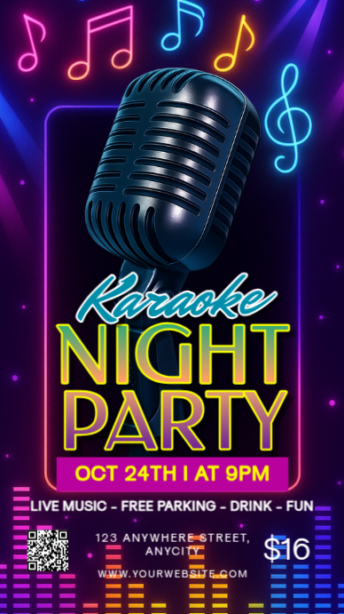 Plantilla de Purple Neon Karaoke Night Party Instagram Story | PosterMyWall