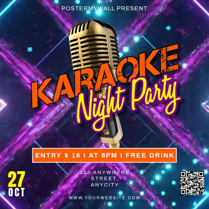 Purple Neon Karaoke Night Party Pos Instagram Template | PosterMyWall