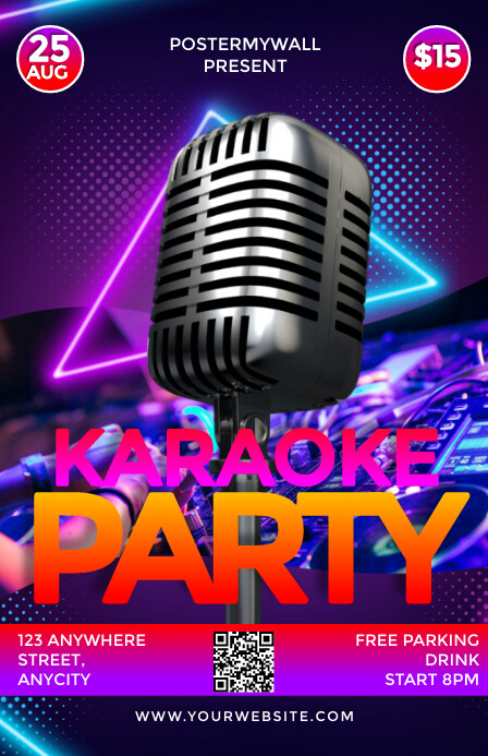 Purple Neon Karaoke Night Party Tabloid Template | PosterMyWall