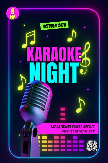 Plantilla de Purple Neon Karaoke Night Poster | PosterMyWall
