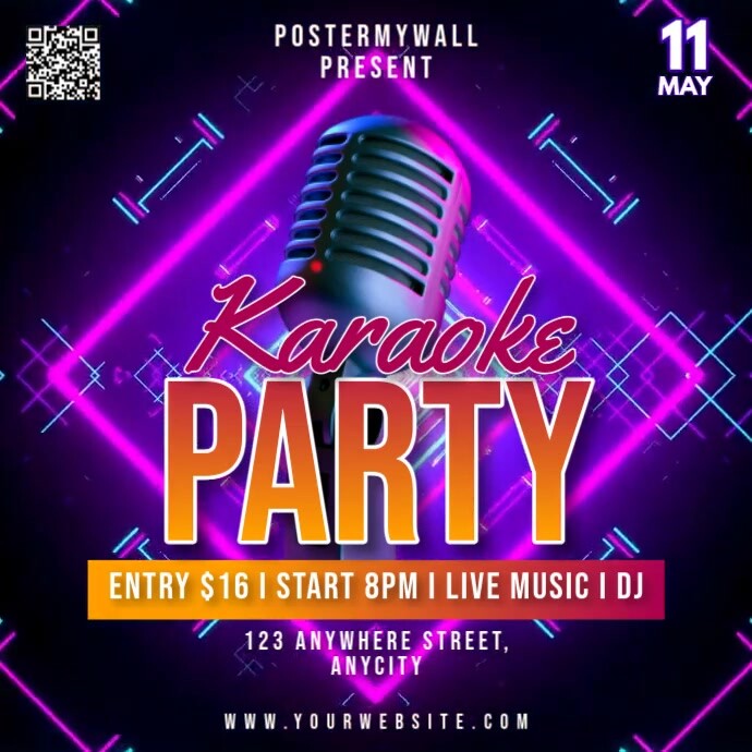 Purple Neon Karaoke Party Pos Instagram Template | PosterMyWall