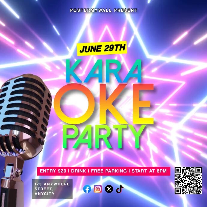 Purple Neon Karaoke Party Pos Instagram Template | PosterMyWall