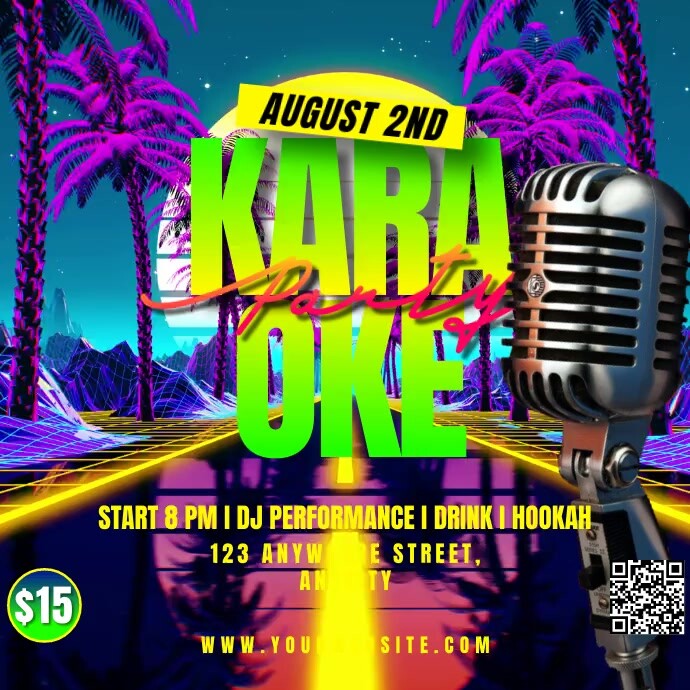 Purple Neon Karaoke Party Pos Instagram Template | PosterMyWall