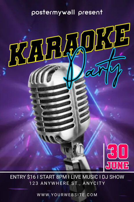 Purple Neon Karaoke Party Poster Template | PosterMyWall