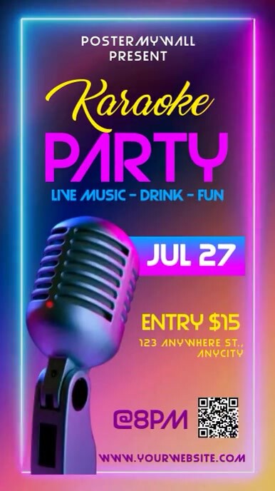 Purple Neon Karaoke Party Reel Instagram Template | PosterMyWall