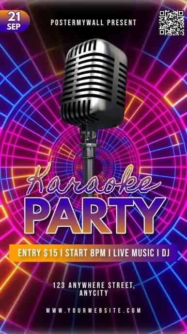 Purple Neon Karaoke Party Reel Instagram Template | PosterMyWall