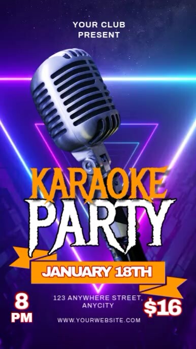 Purple Neon Karaoke Party Reel Instagram Template | PosterMyWall