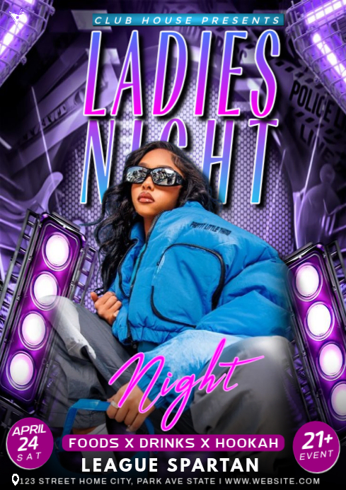 Purple Neon Ladies Night Event A4 Template | PosterMyWall