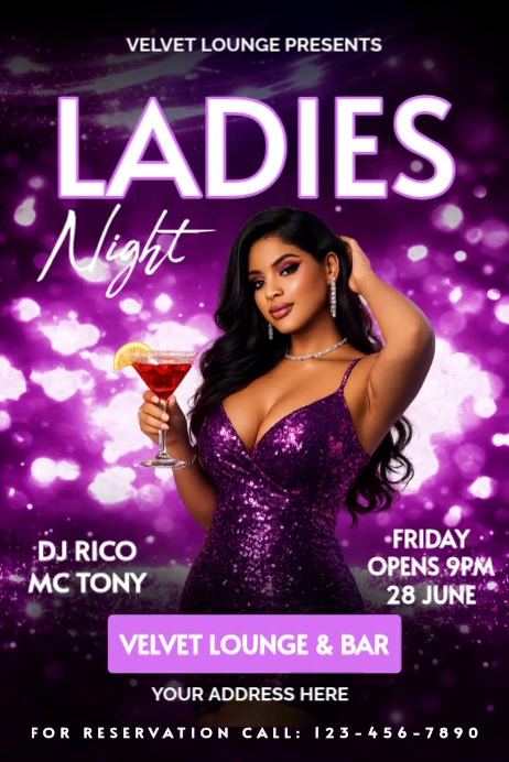 Purple Neon Ladies Night Event Poster Video Template | PosterMyWall