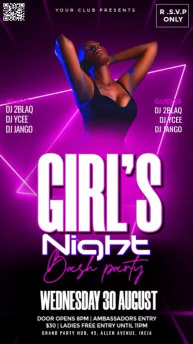 Purple Neon Ladies Night Out Party Digital Display (9:16) Template ...