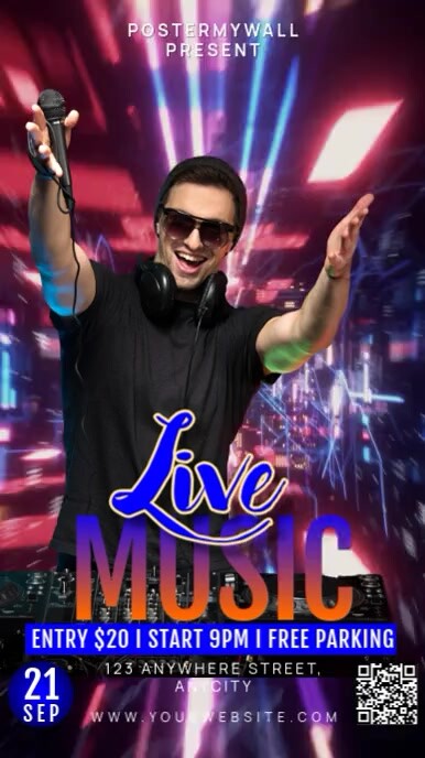 Purple Neon Live Music Reel Instagram Template | PosterMyWall