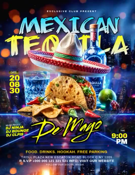 Purple Neon Mexican Tequila Party Flyer Video Template | PosterMyWall