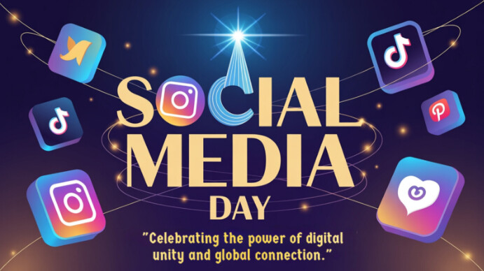 Purple Neon Modern Social Media Day Poster With App Icon And Glow ...