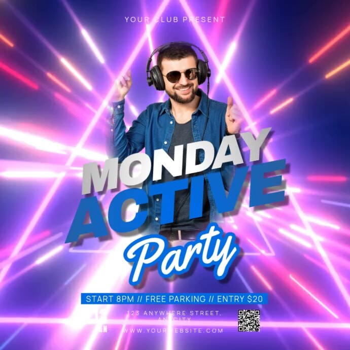 Purple Neon Monday Active Party Pos Instagram Template | PosterMyWall