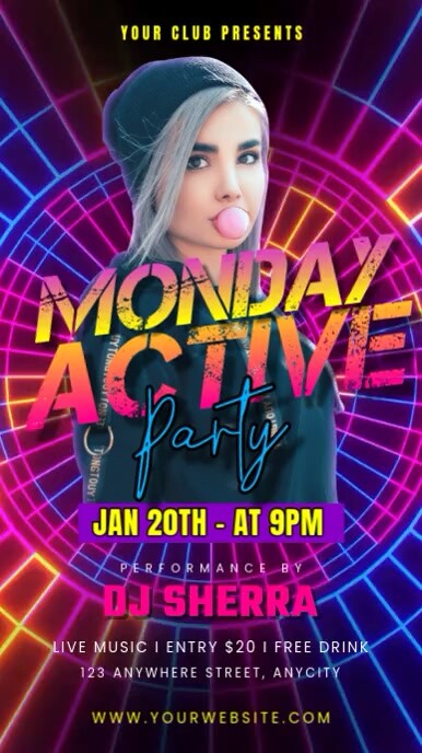 Purple Neon Monday Active Party Reel Instagram Template | PosterMyWall