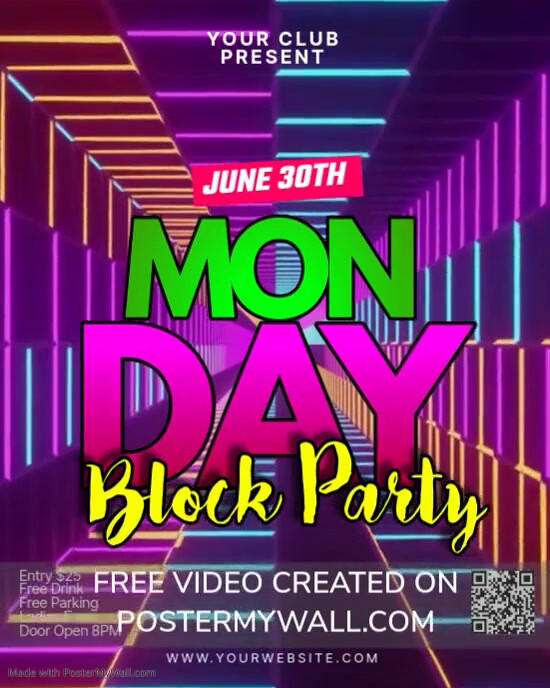 Purple Neon Monday Block Party Instagram Portrait Template | PosterMyWall
