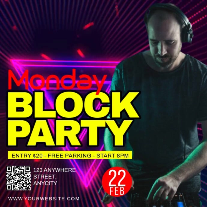 Purple Neon Monday Block Party Pos Instagram Template | PosterMyWall