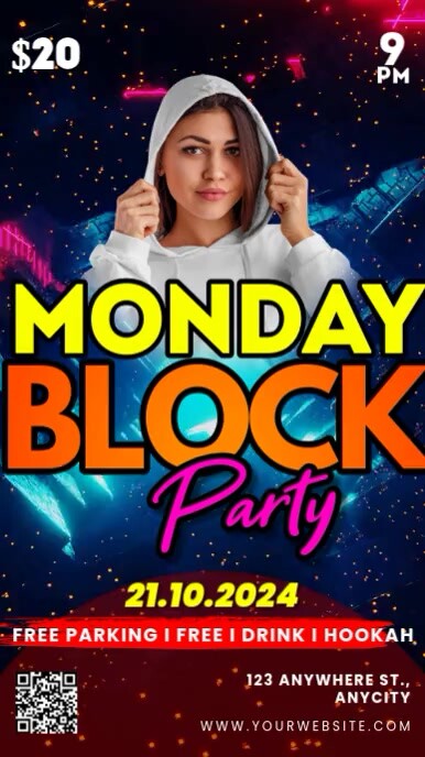 Purple Neon Monday Block Party Reel Instagram Templat | PosterMyWall