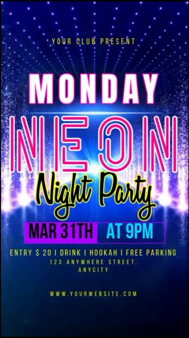 Purple Neon Monday Neon Party Reel Instagram Template | PosterMyWall
