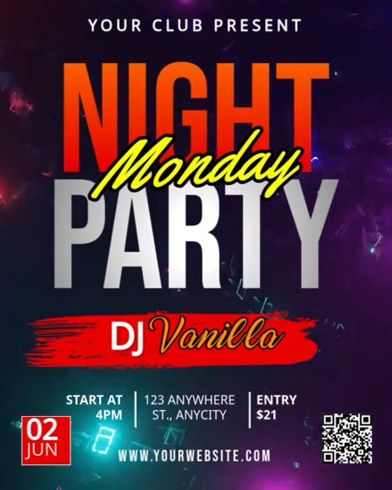 Plantilla de Purple Neon Monday Night Party Instagram Portrait ...