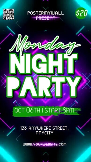 Purple Neon Monday Night Party Instagram Reel Template | PosterMyWall