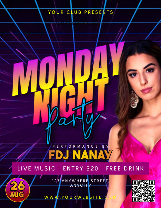 Modèle Purple Neon Monday Night Party Pamflet (lette | PosterMyWall