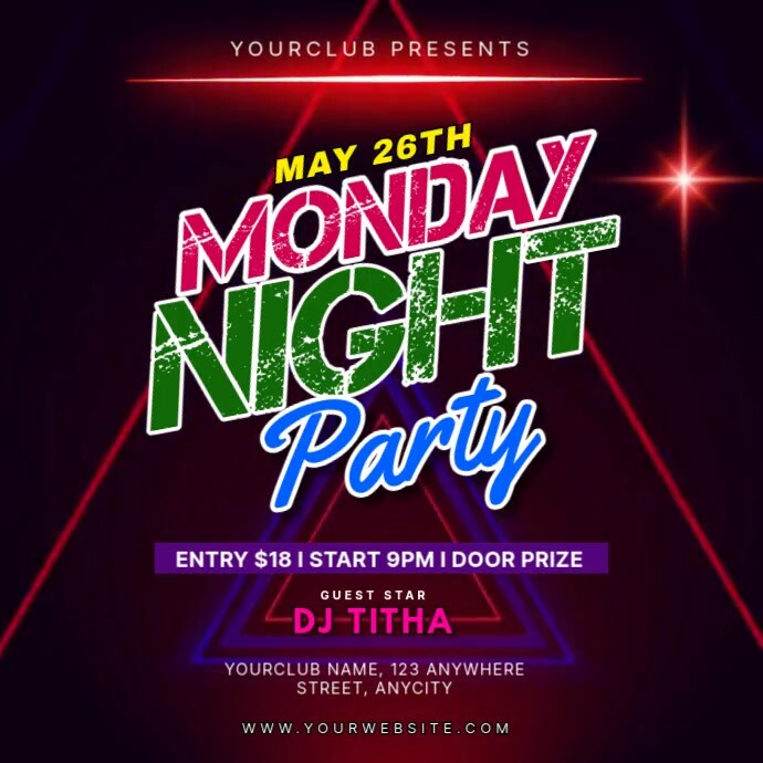Purple Neon Monday Night Party Persegi (1:1) Template | PosterMyWall