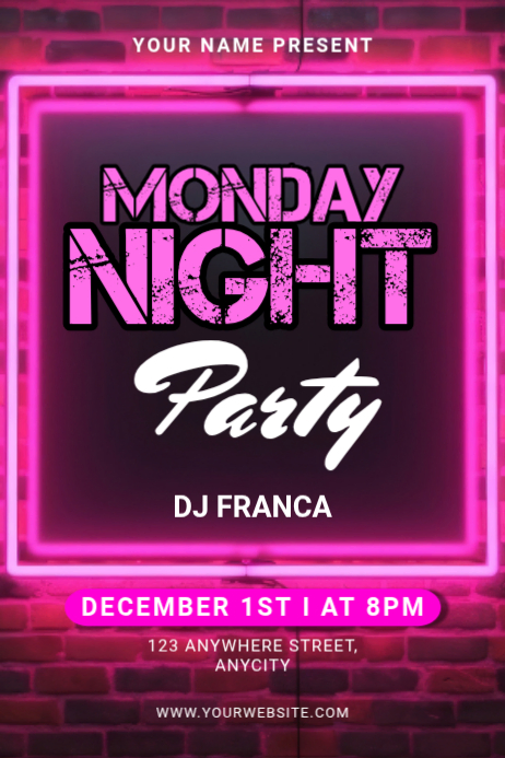 Purple Neon Monday Night Party Poster Template | PosterMyWall