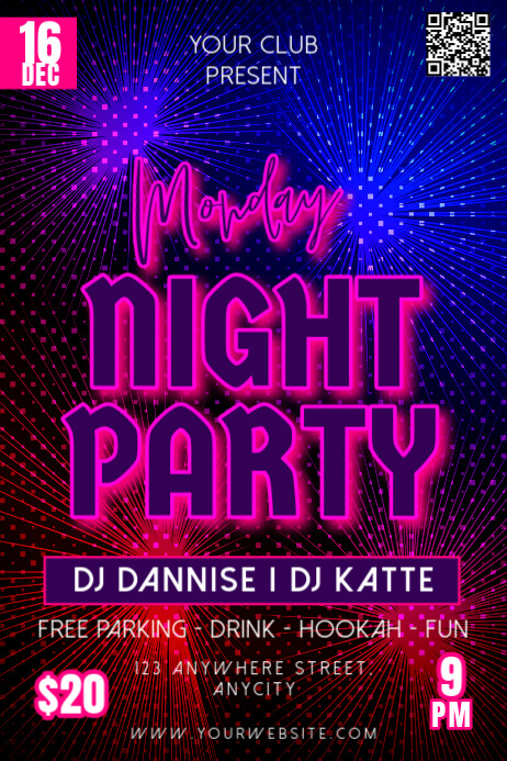 Purple Neon Monday Night Party Poster Template | PosterMyWall