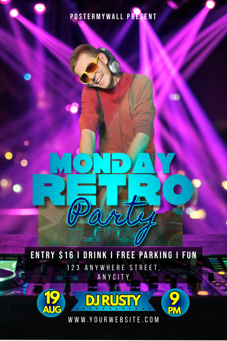 Purple Neon Monday Night Party Poster Template | PosterMyWall
