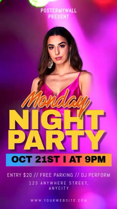 Plantilla de Purple Neon Monday Night Party Reel Instagram | PosterMyWall