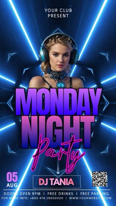 Plantilla de Purple Neon Monday Night Party Reel Instagram | PosterMyWall