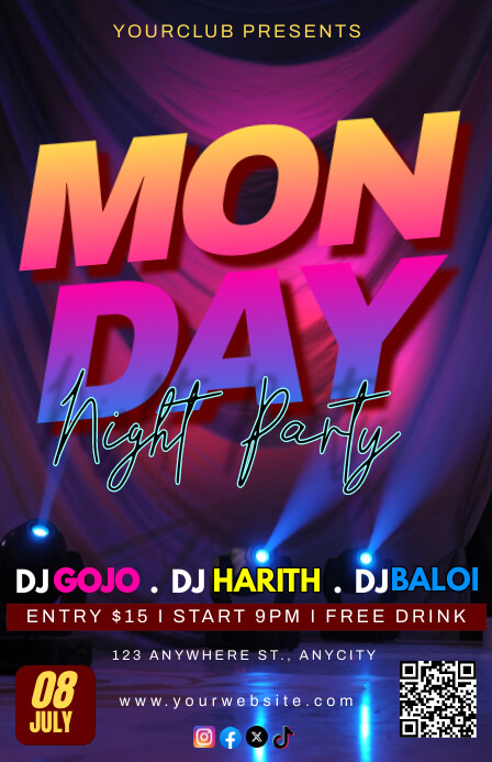Purple Neon Monday Night Party Tabloid Template | PosterMyWall