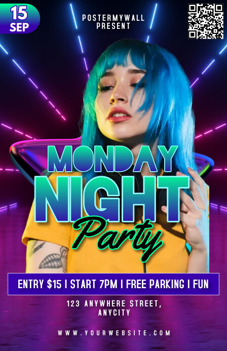 Modèle Purple Neon Monday Night Party Tabloid | PosterMyWall