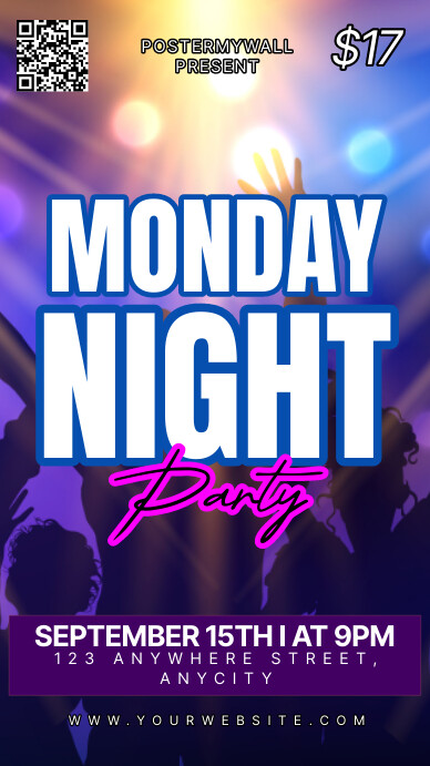 Purple Neon Monday Night Party Tampilan Digit Template | PosterMyWall